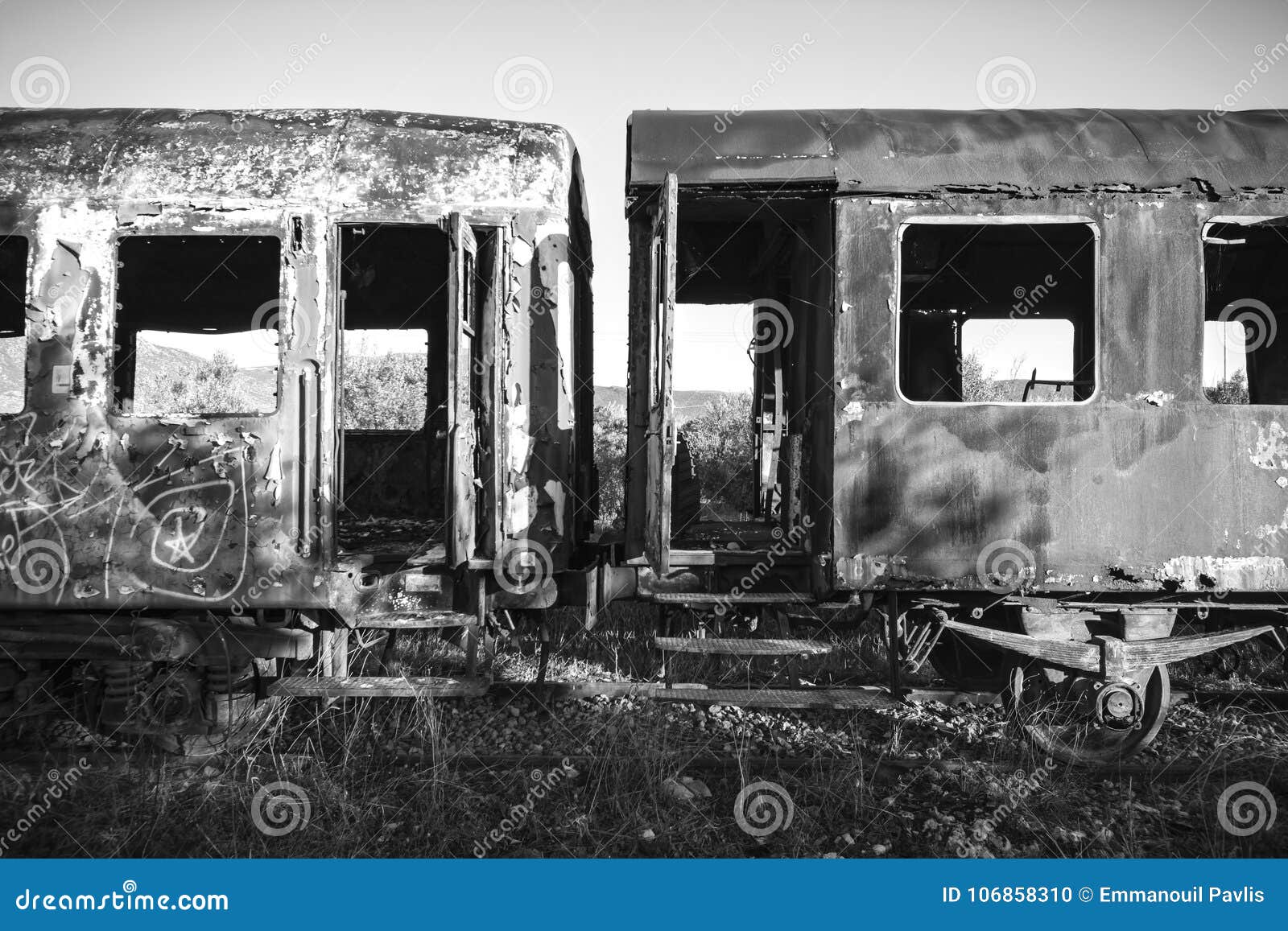 Damaged Train Wagons in an Old Abandoned Railway Network Stock Photo ...