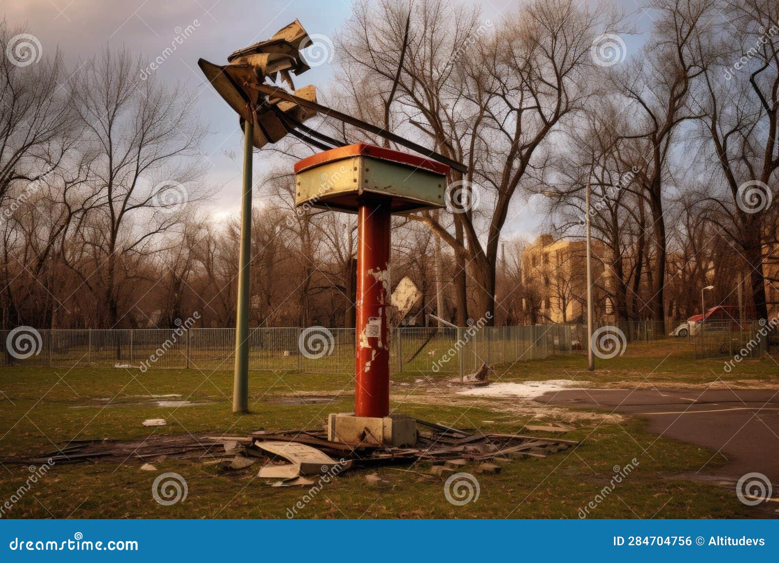 Damaged and Twisted Park Signage Post-storm Stock Photo - Image of ...