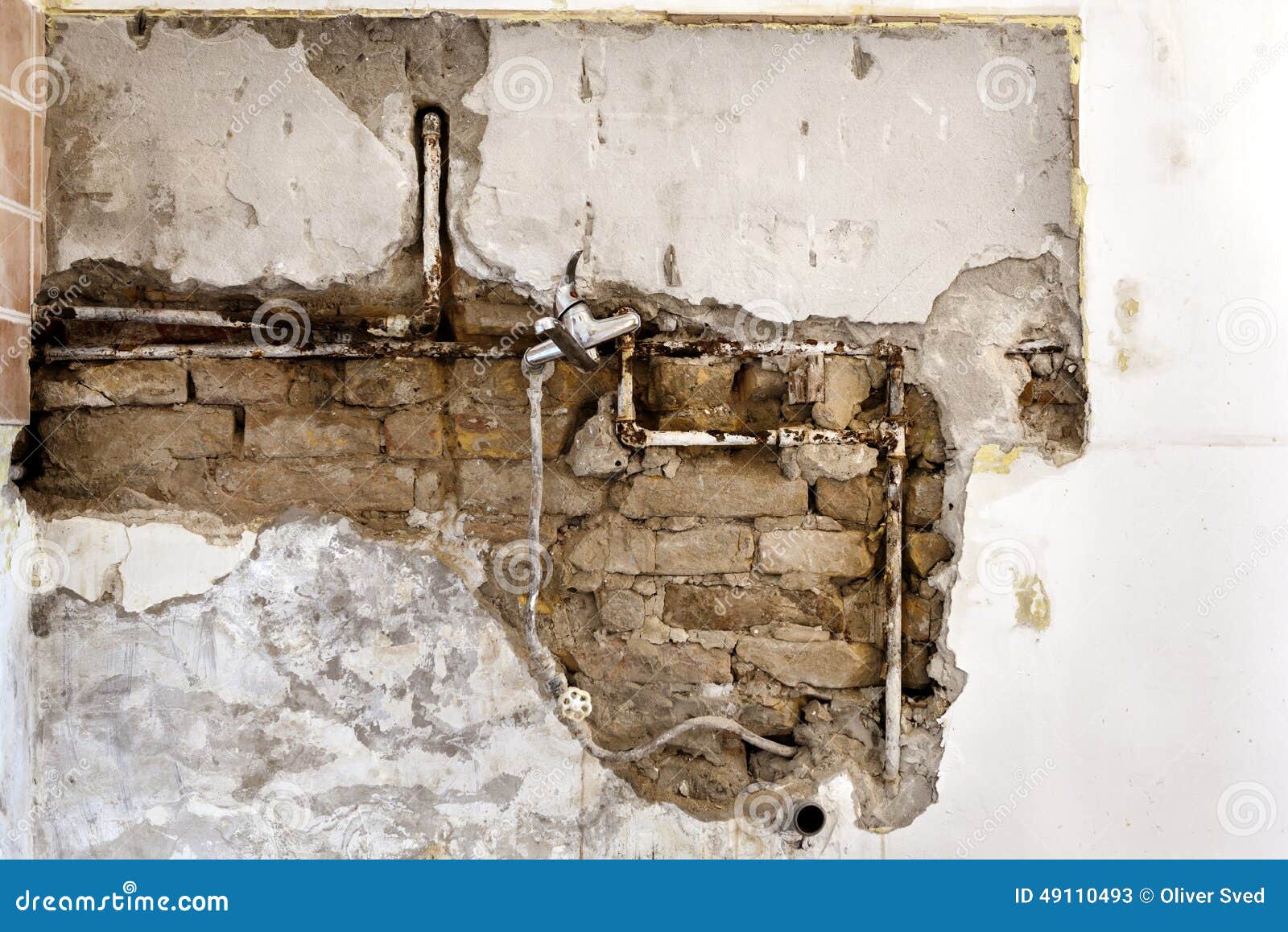 Damaged wall plumbing stock image. Image of leaking, interior - 49110493