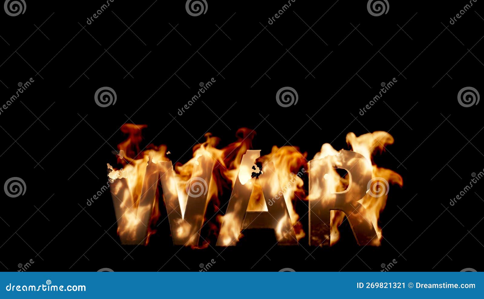 Damaged WAR Word on Fire with Starting Flames on Black Stock ...