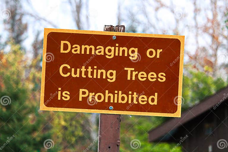A Damaging or Cutting Trees is Prohibited Sign Stock Photo - Image of ...