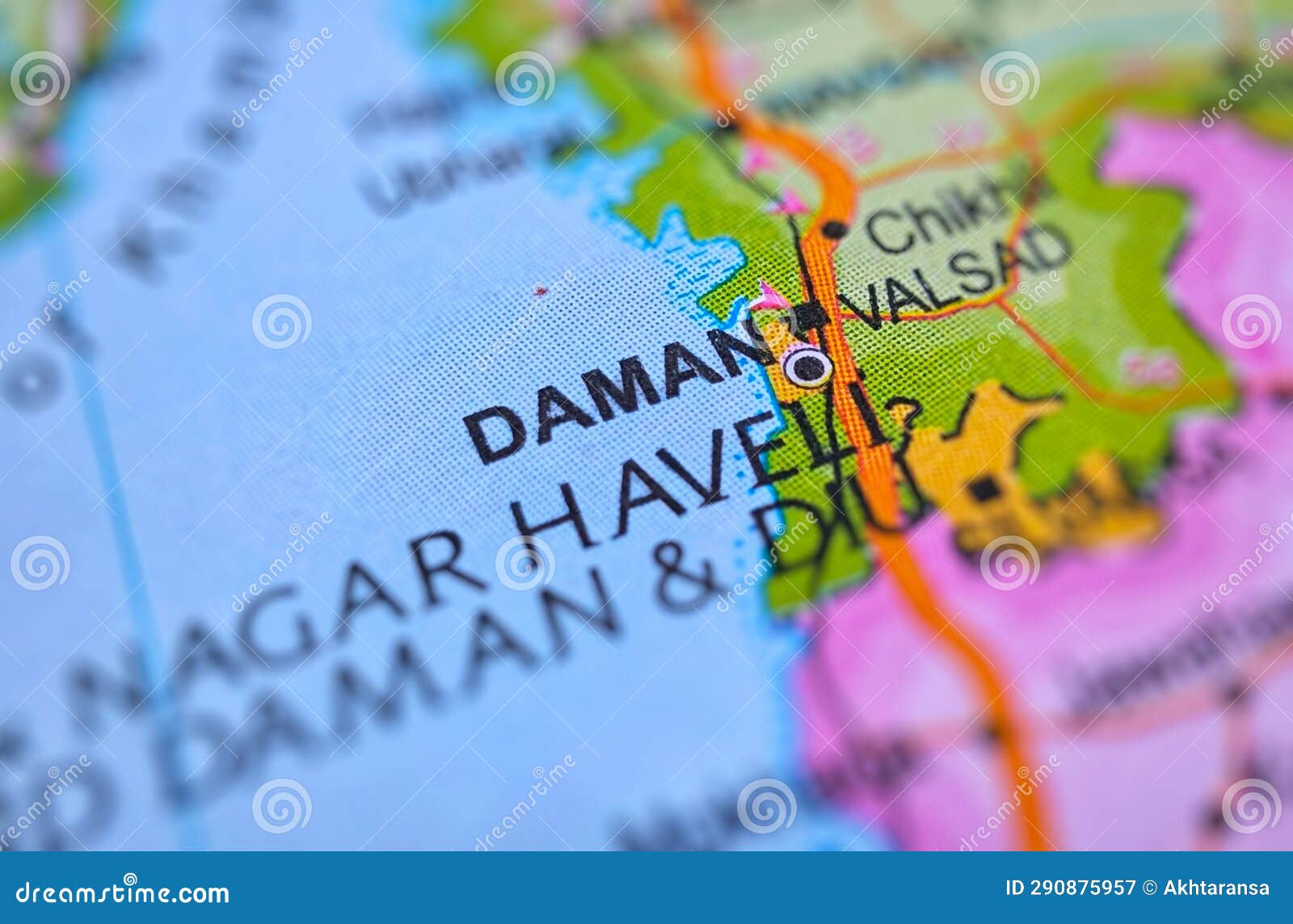 Daman on a Map of India with Blur Effect Stock Image - Image of atlas ...