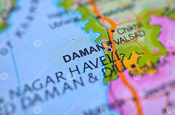 Daman on a Map of India with Blur Effect Stock Image - Image of atlas ...