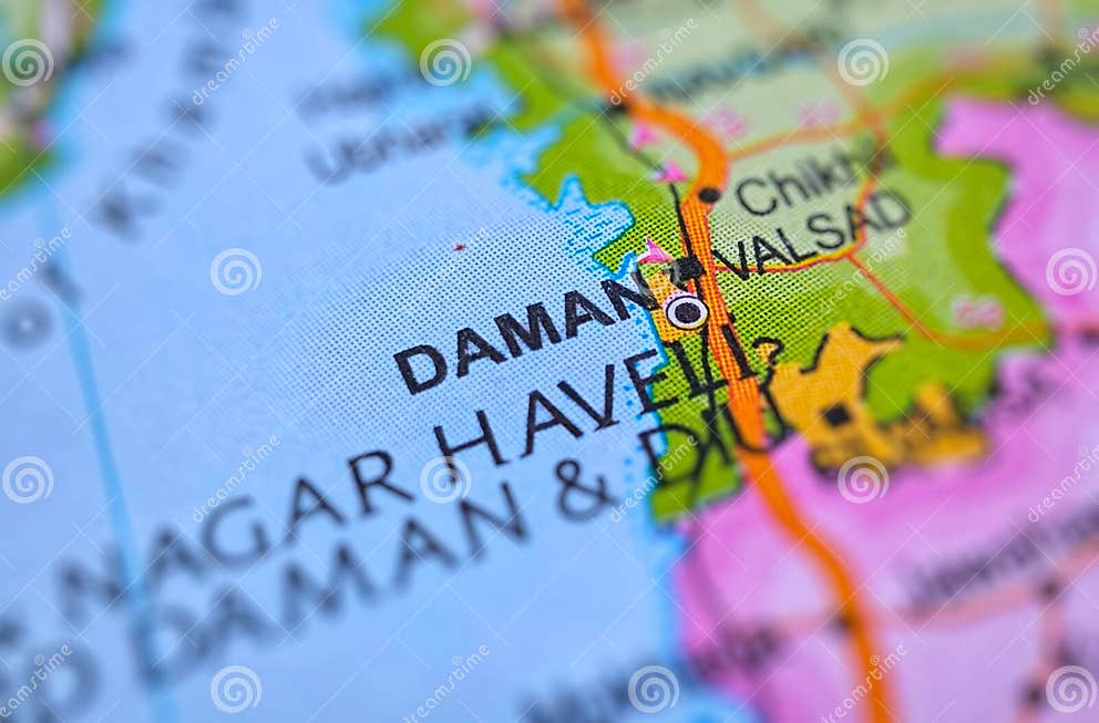 Daman on a Map of India with Blur Effect Stock Image - Image of atlas ...