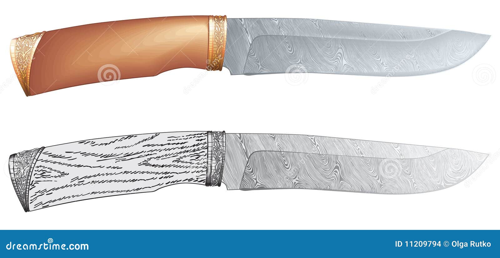 Damascus Steel Hunting Knife Vector Stock Vector - Illustration of ...