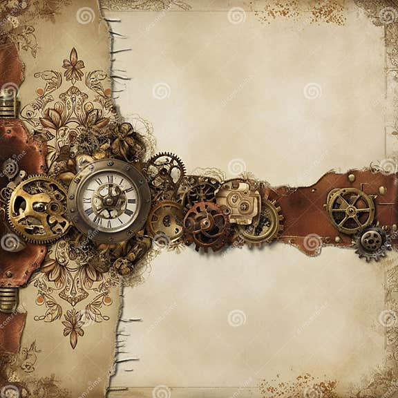 Vintage Steampunk Scrapbook Square Background with Centred Victorian ...