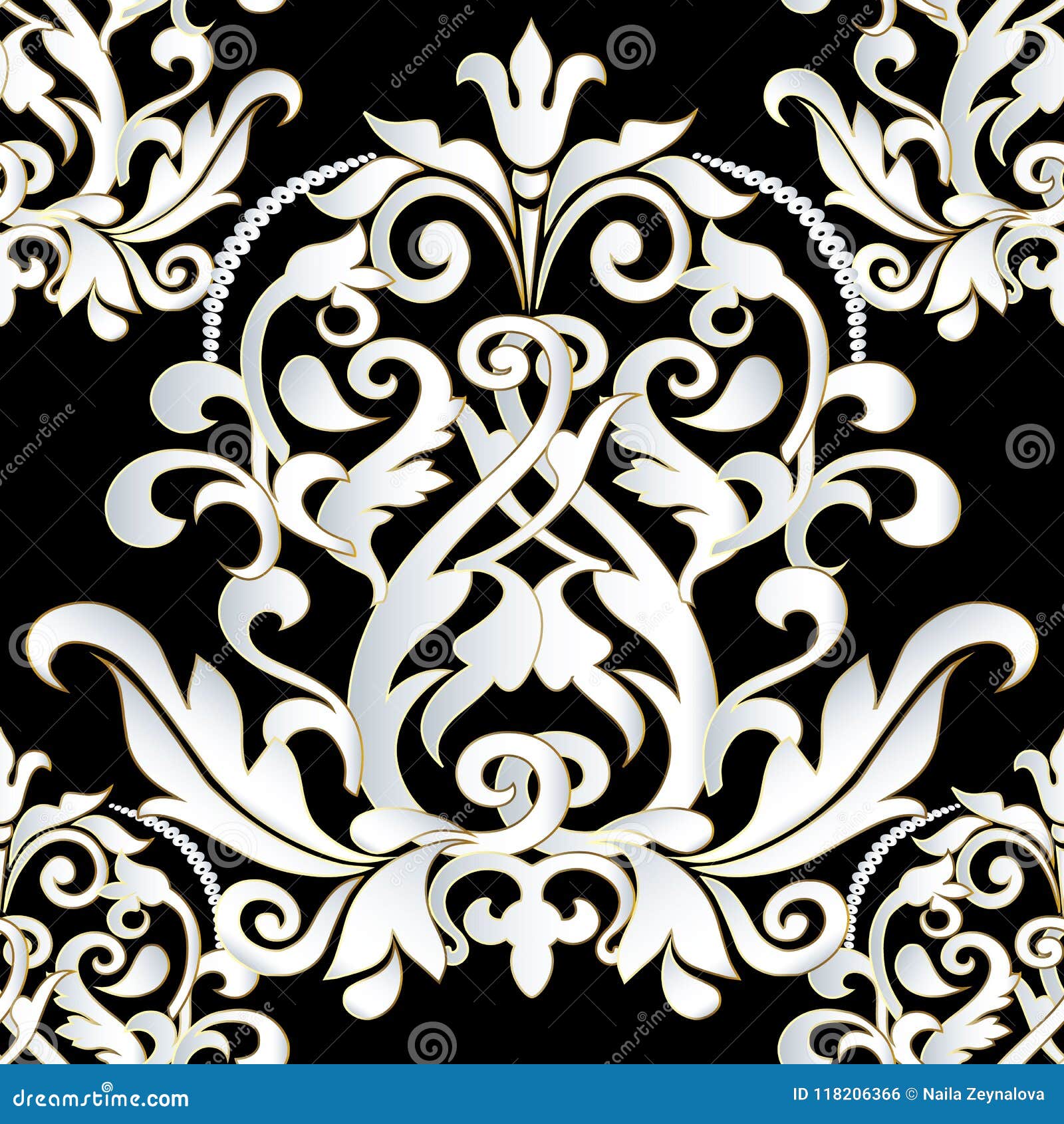 Damask Baroque Vintage Seamless Pattern. Stock Vector - Illustration of ...