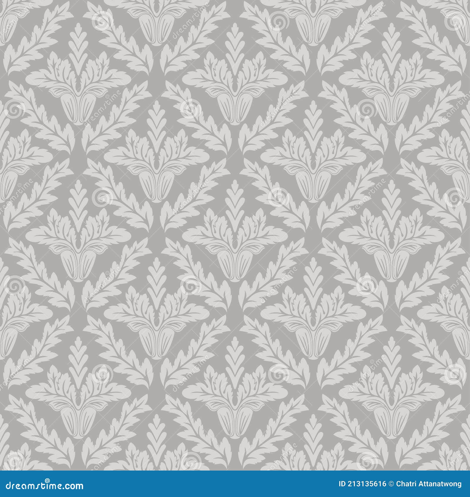 Damask Floral Seamless Pattern Gray Background Stock Vector ...
