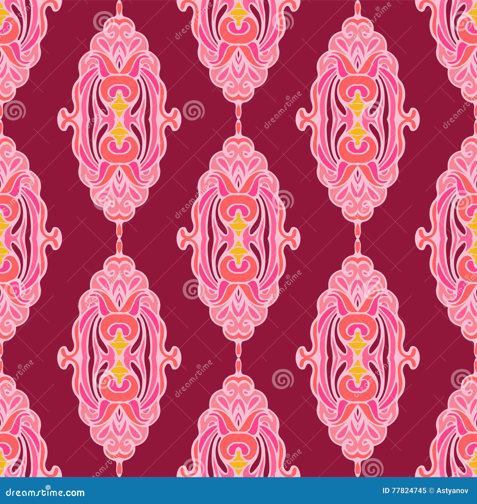 Damask Flourish Vector Seamless Pattern. Stock Vector - Illustration of ...