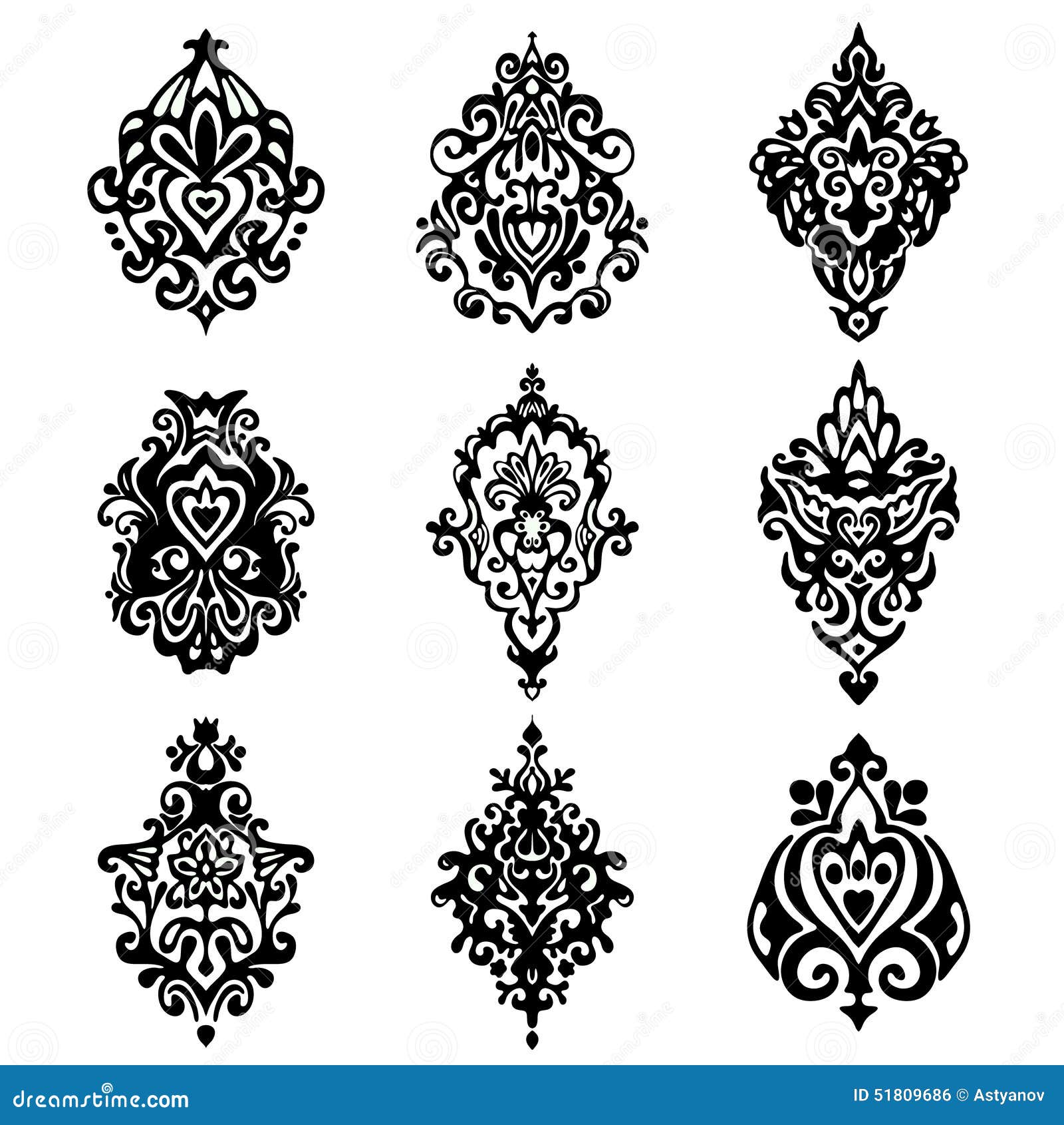 Damask Flower Ornamental Designs Stock Vector - Illustration of ...