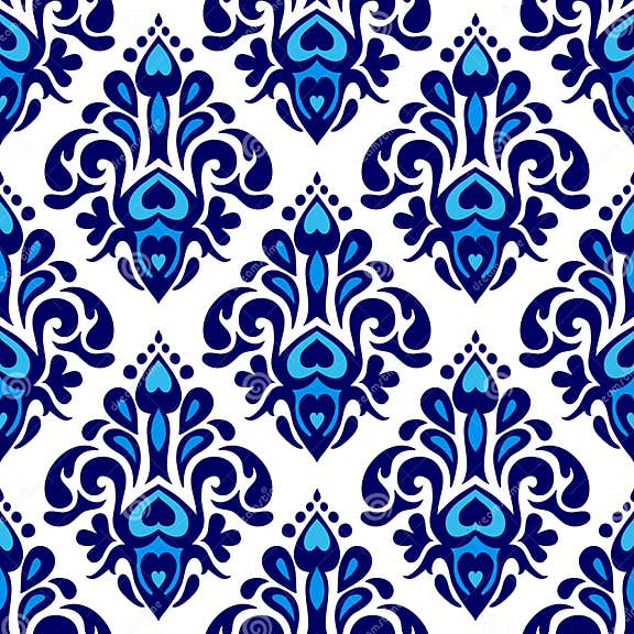 Damask Flower Seamless Pattern Blue and White Stock Vector ...