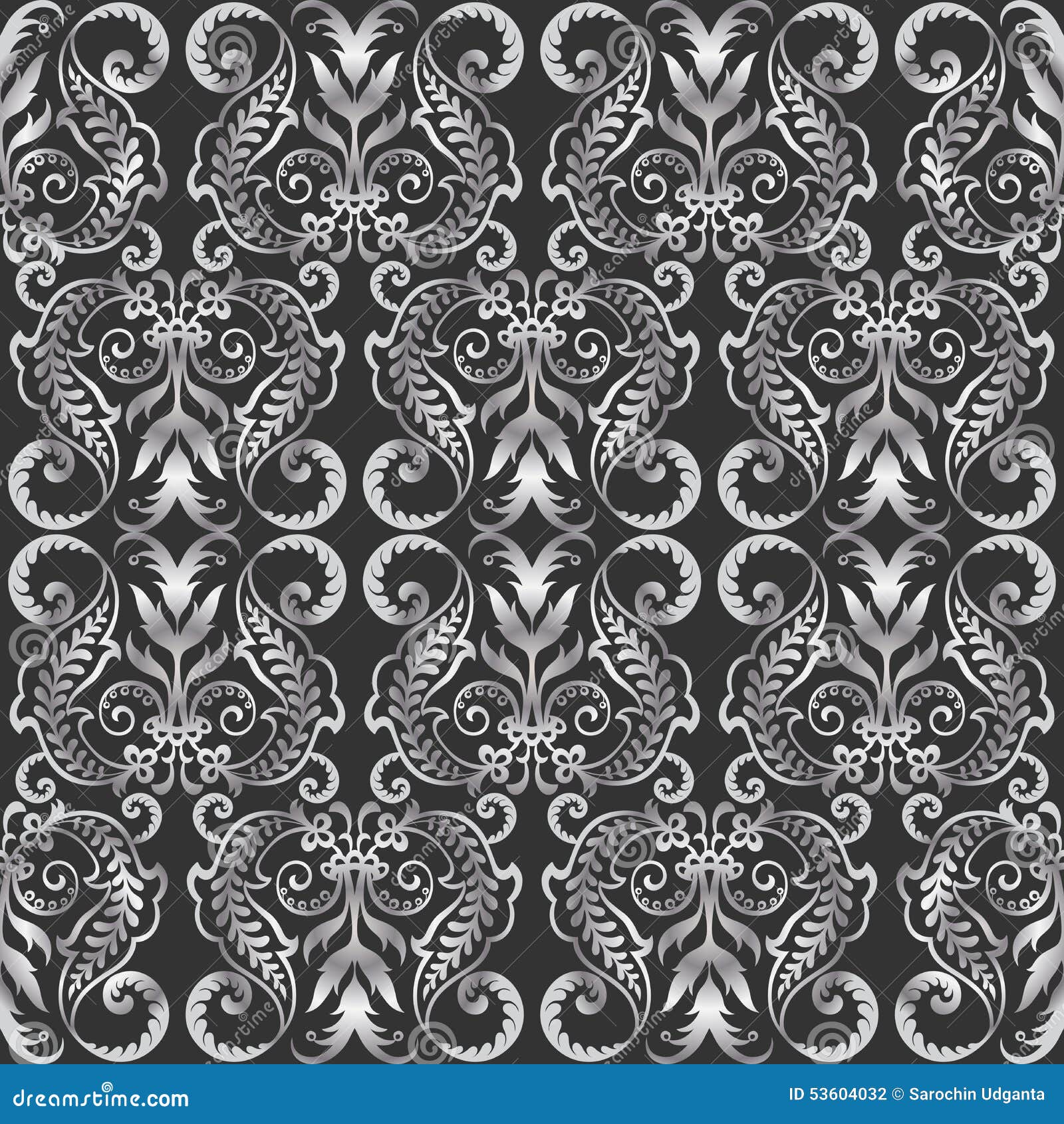 Damask pattern silver stock vector. Illustration of vintage - 53604032