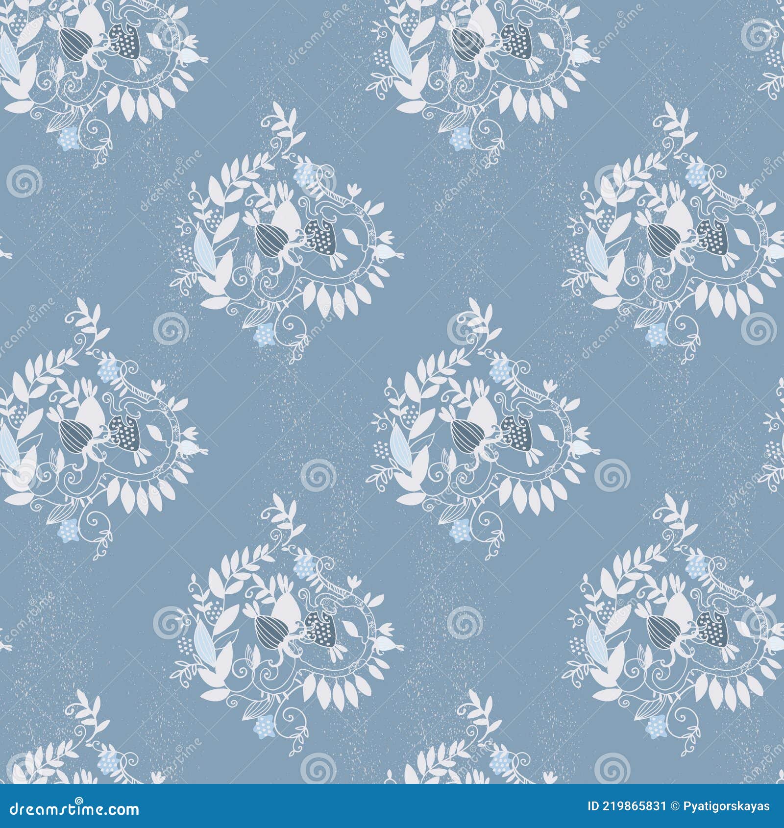 Damask Seamless Pattern with Branches, Leaves and Fantasy Fruit on Dark ...