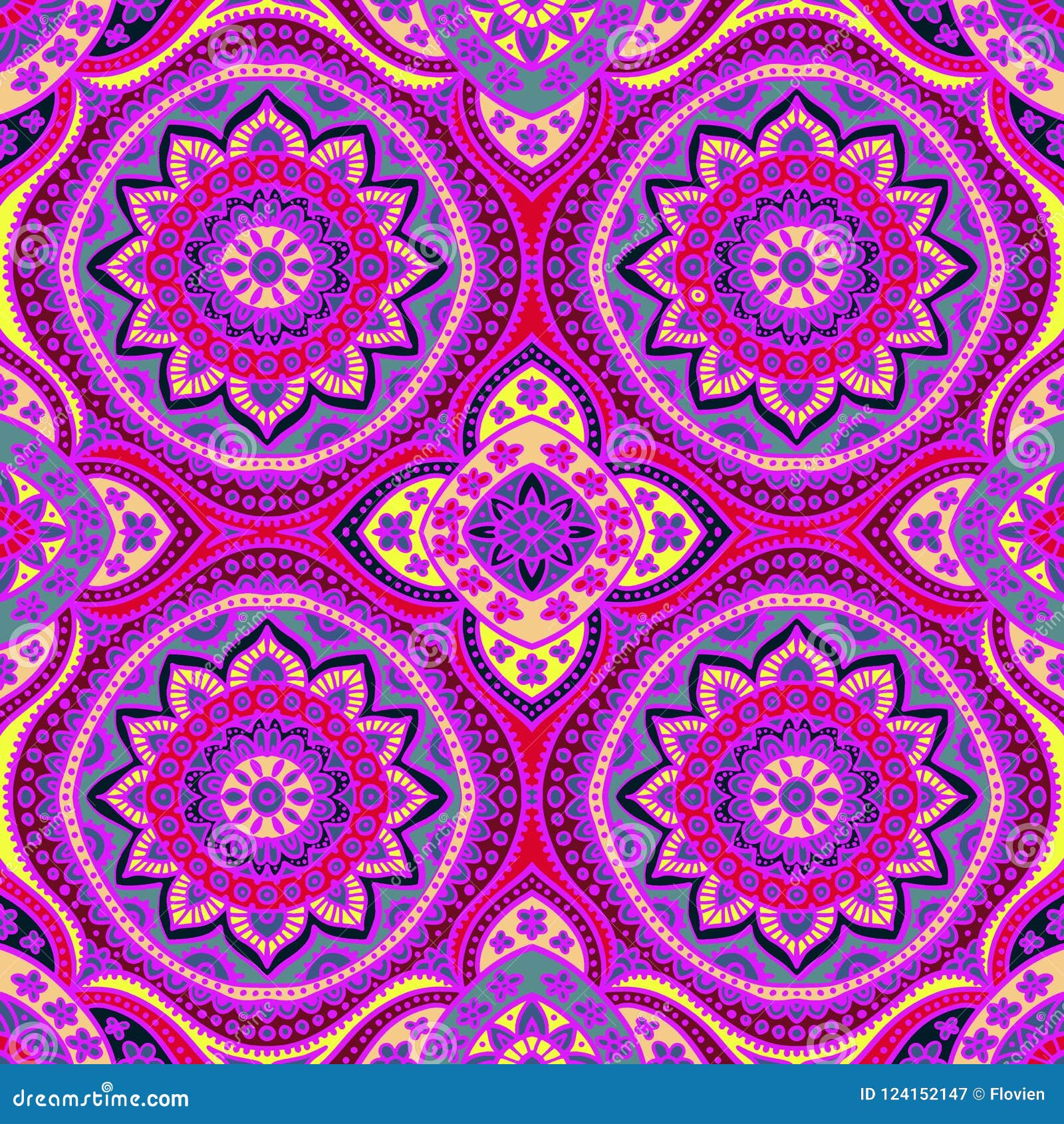 Damask Seamless Pattern. Color Print for Textiles. Handmade. Vector ...