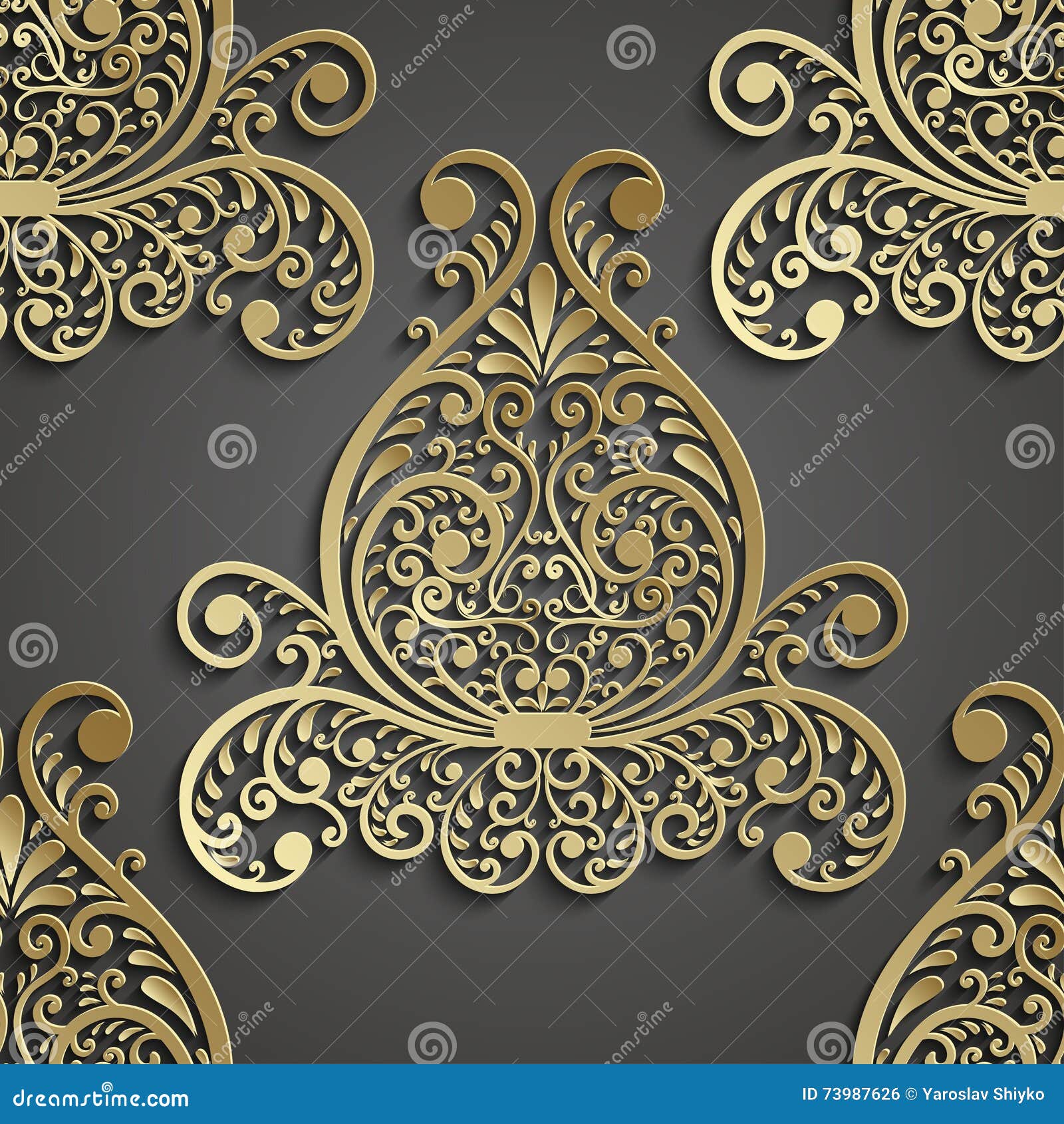 Damask Seamless Pattern. 3D Element with Shadow and Highlight Stock ...