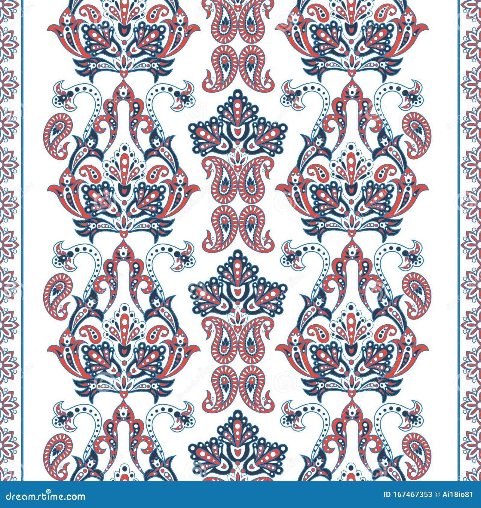 Damask Seamless Pattern with Flowers in Indian Style. Floral Vector ...