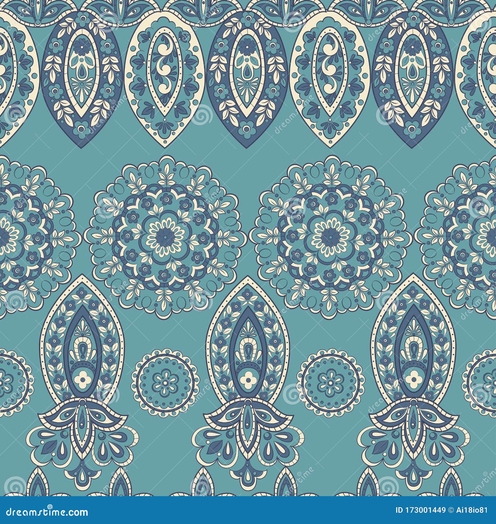 Damask Seamless Pattern with Flowers in Indian Style. Floral Vector ...