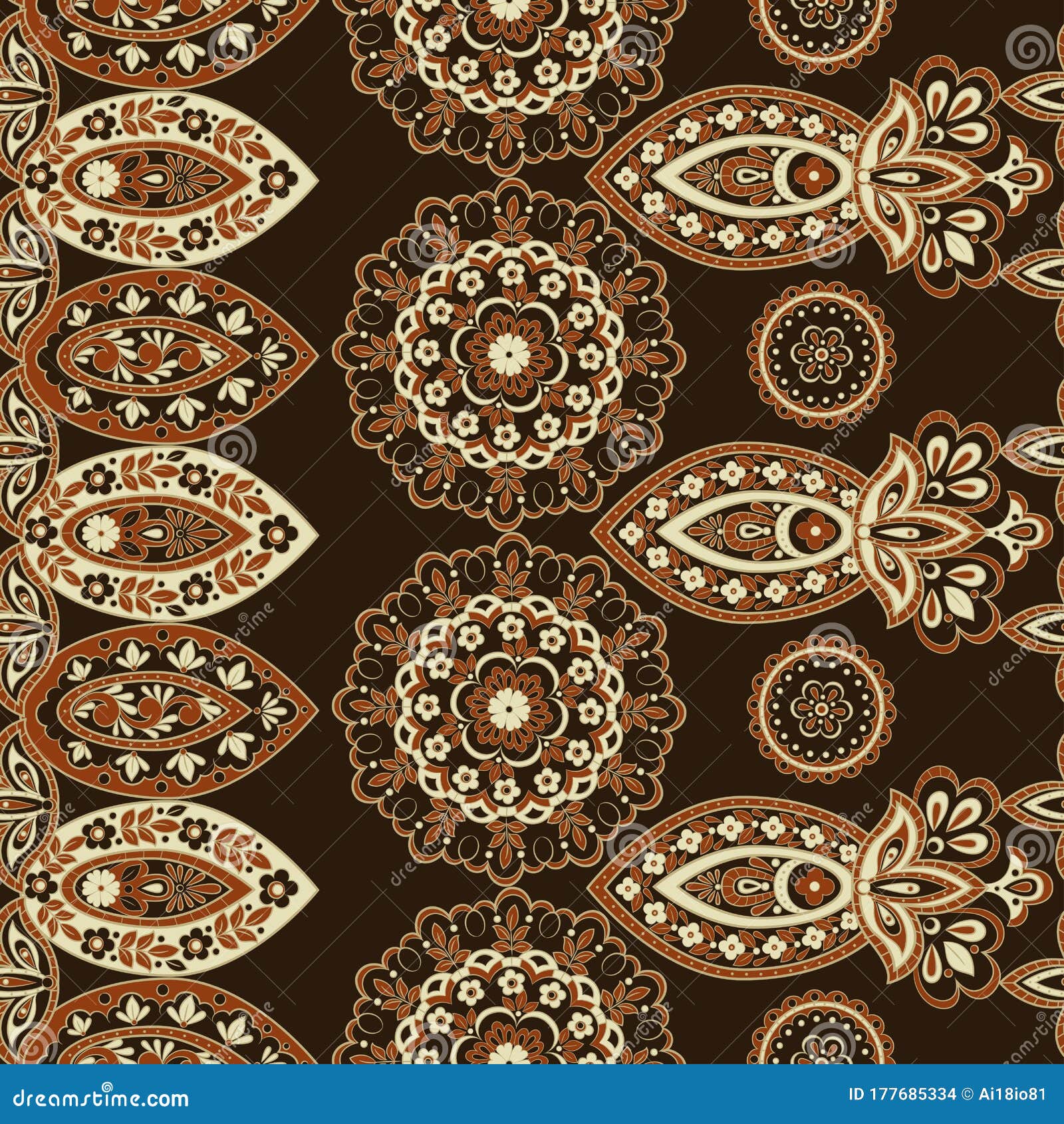 Damask Seamless Pattern with Flowers in Indian Style. Stock Vector ...