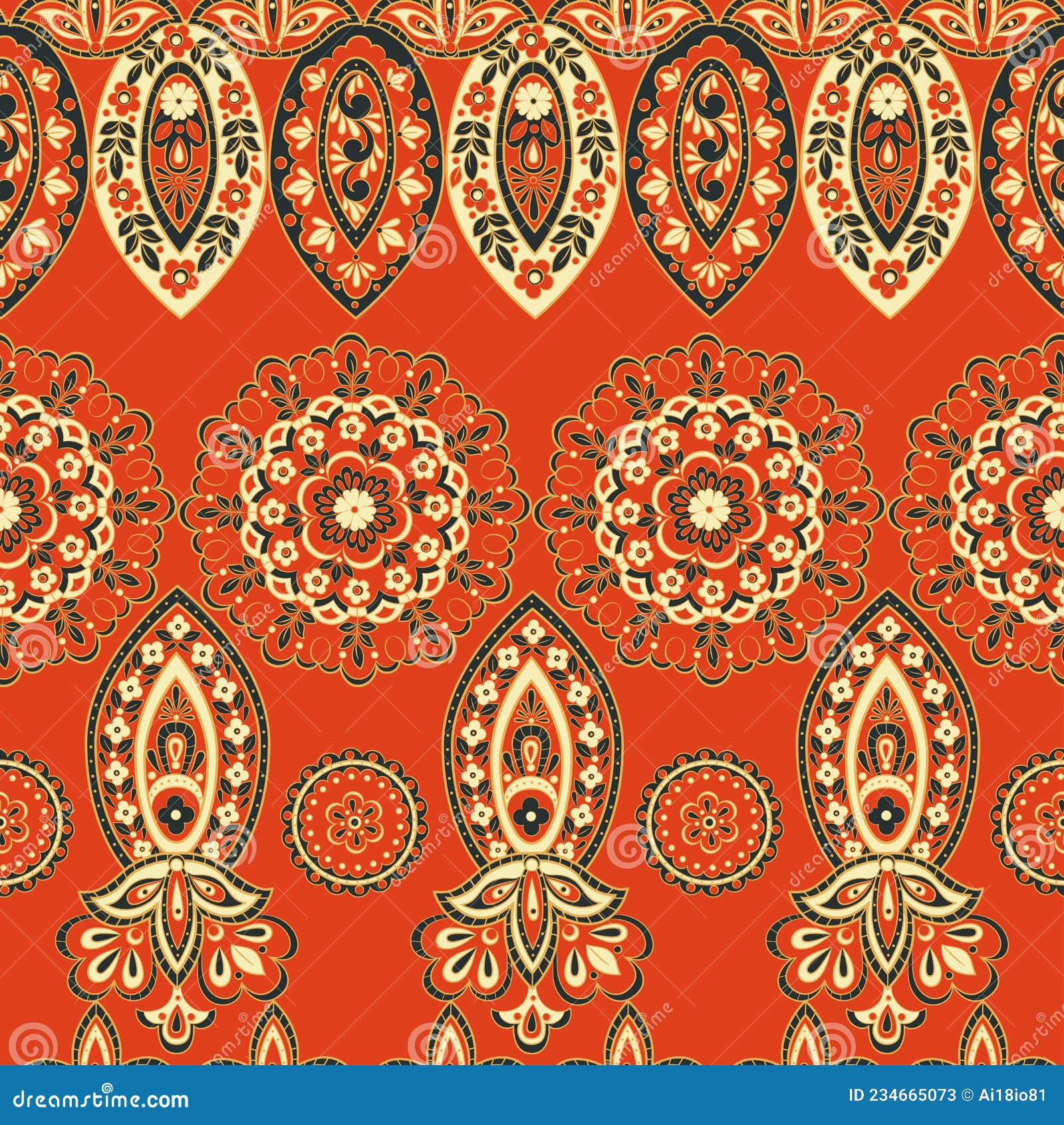 Damask Seamless Pattern with Flowers in Indian Style. Floral Vector ...