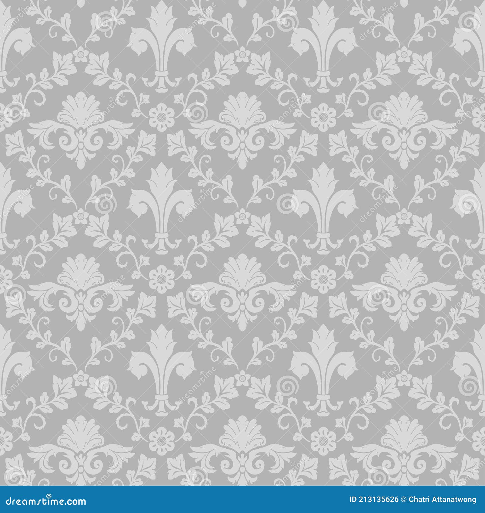 Damask Seamless Pattern Gray Background Stock Vector - Illustration of ...
