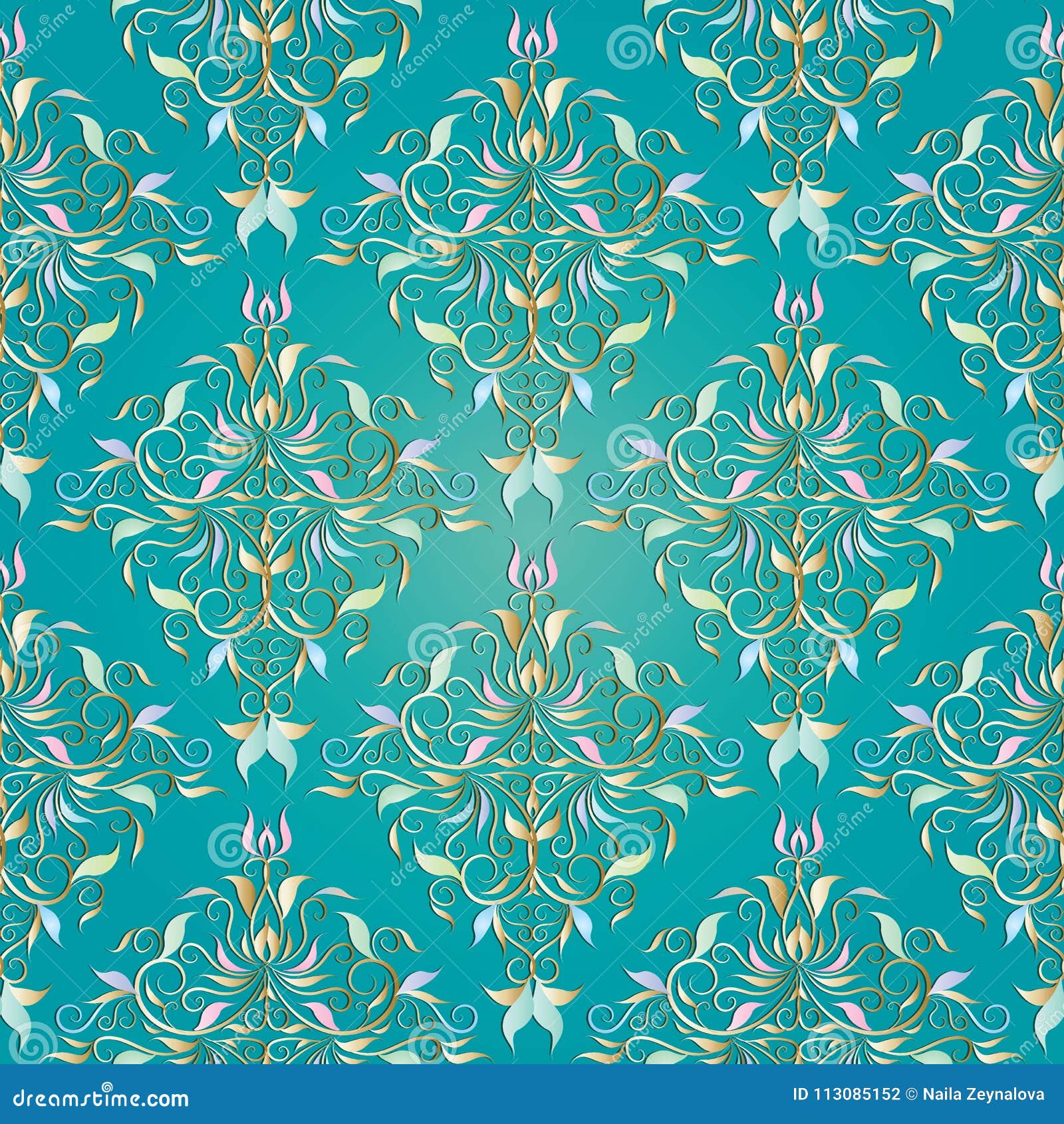 Turquoise Floral Damask Seamless Pattern Stock Illustrations – 906 ...