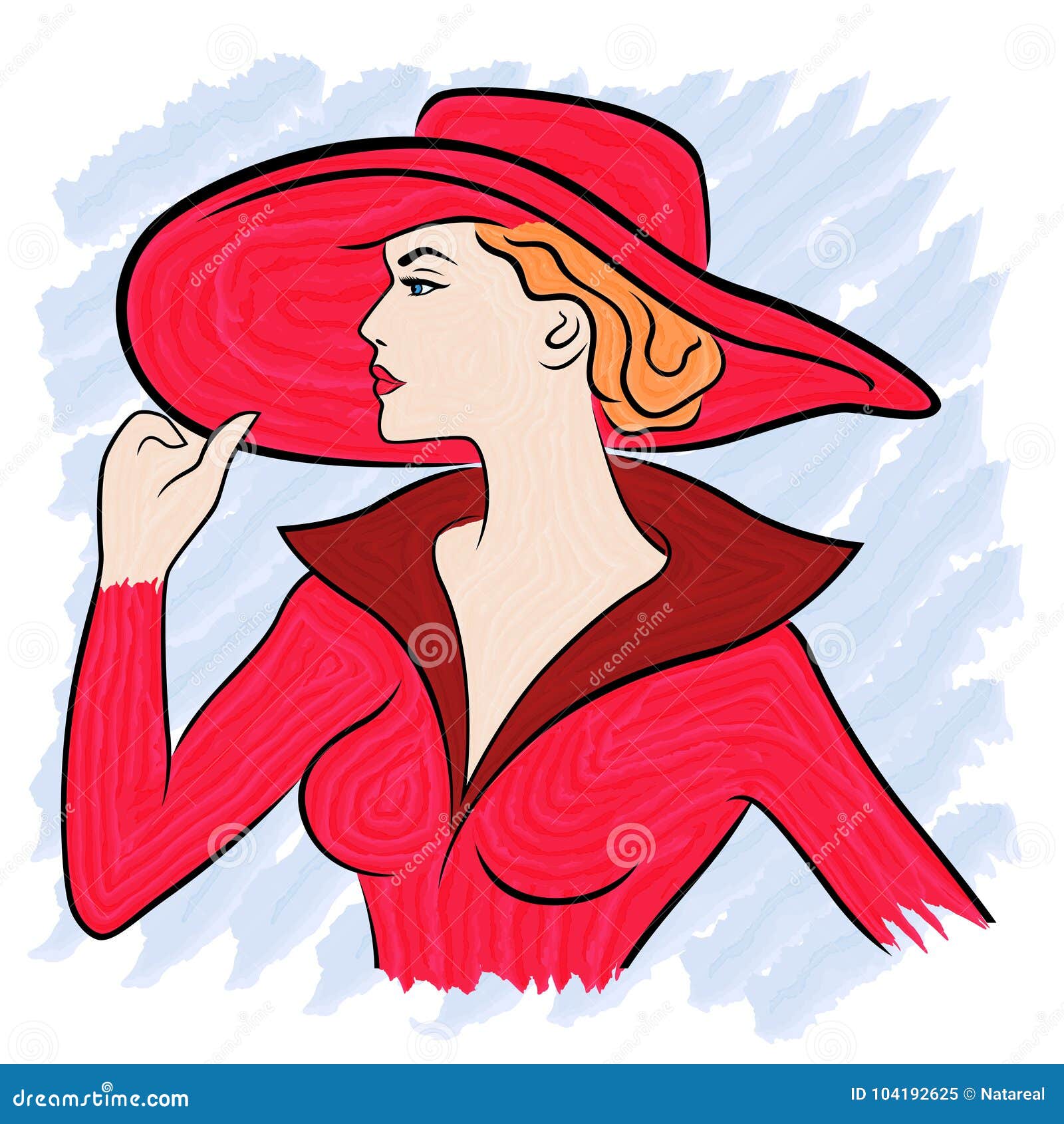 Dame in Red vector illustratie. Illustration of achtergrond - 104192625