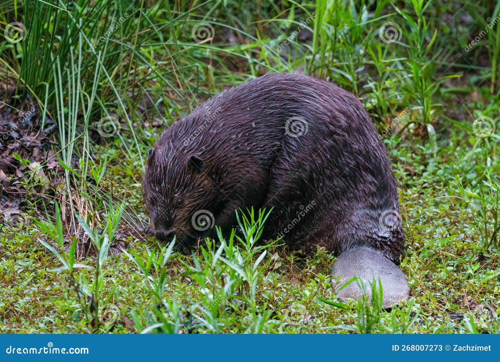 Damp Beaver with Visible Tail Scavenging for Food Stock Image - Image ...