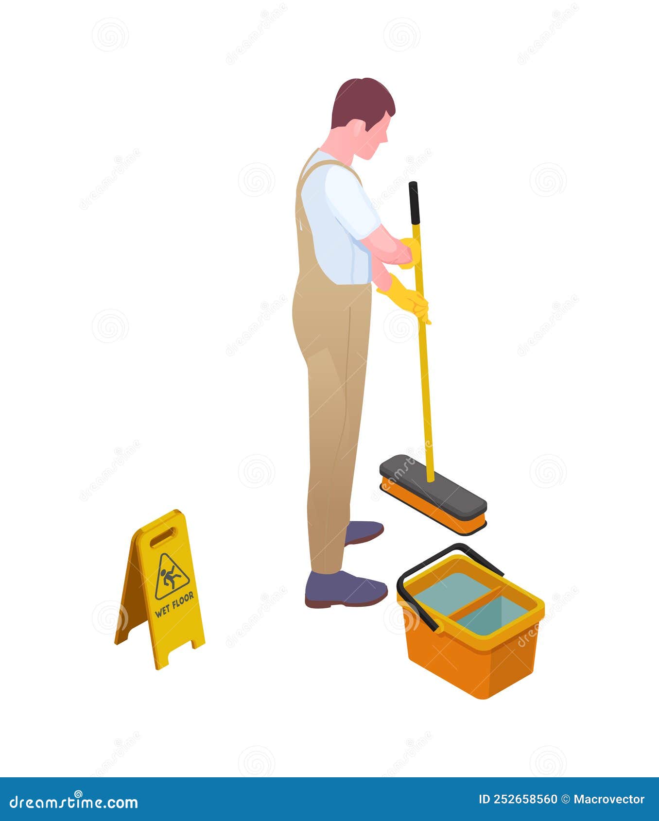 Damp Sweeping Worker Composition Stock Vector - Illustration of icon ...