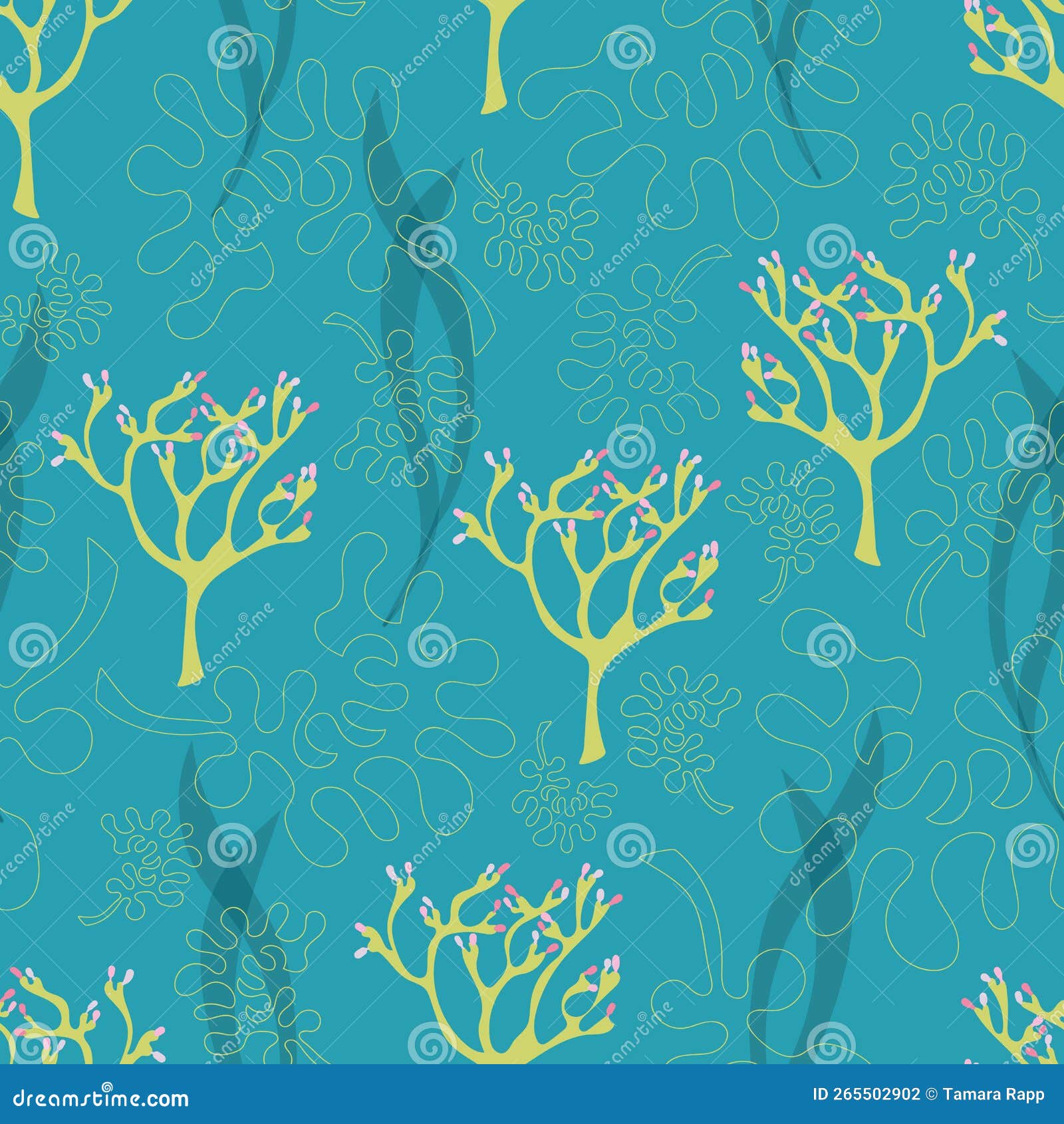Dance of the Algae, a Vector Pacific Cyan Seamless Pattern Background ...