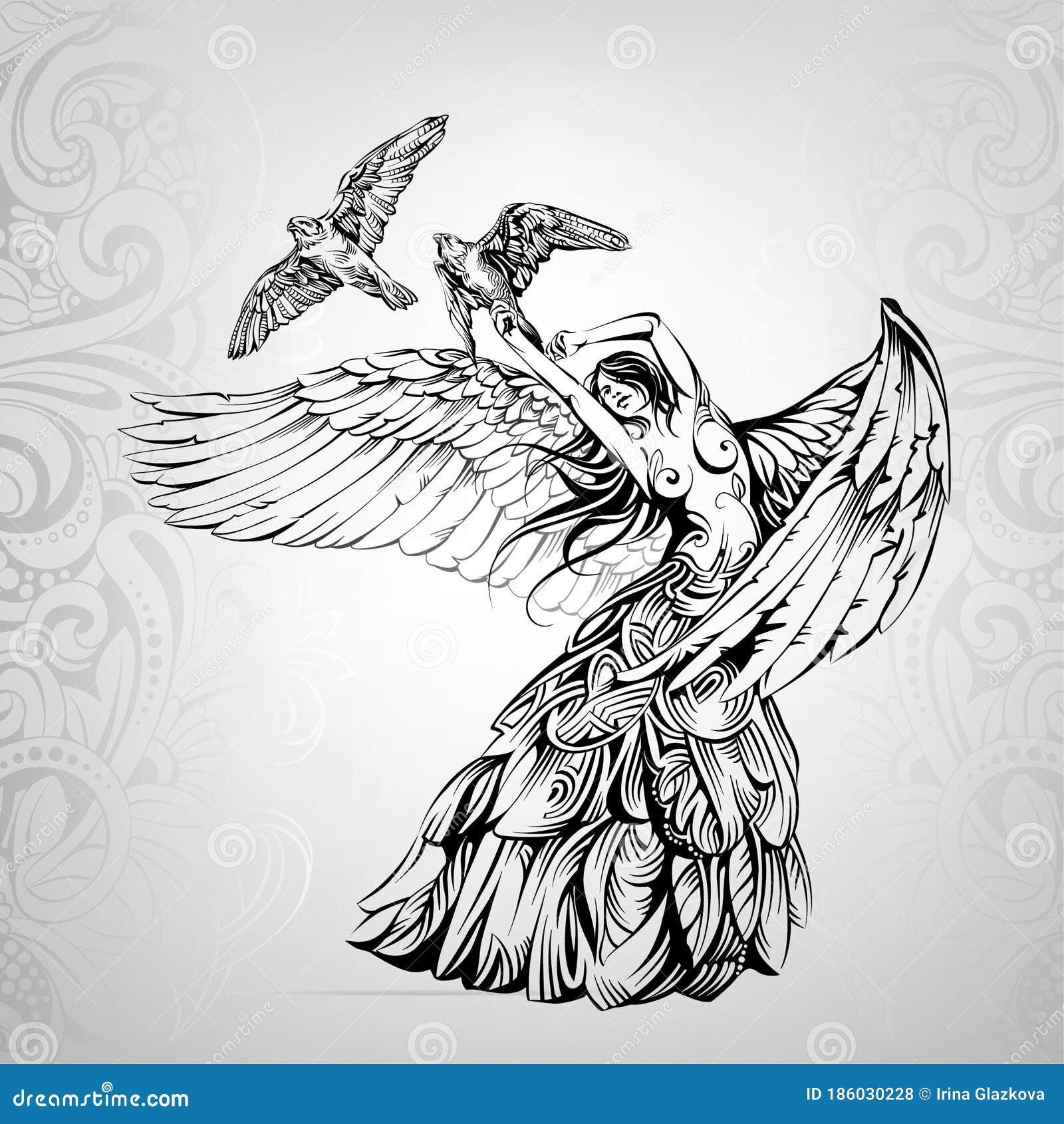 Dance with Birds. Vector Illustration Stock Vector - Illustration of ...