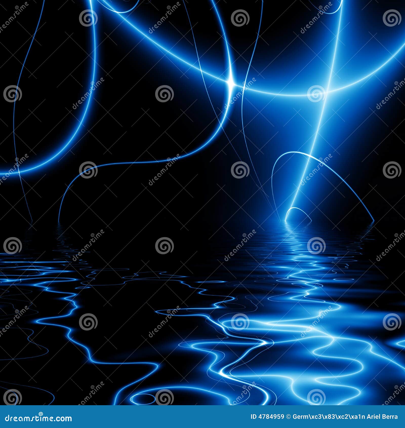 Dance of Blue Lights Over Water Stock Illustration - Illustration of ...