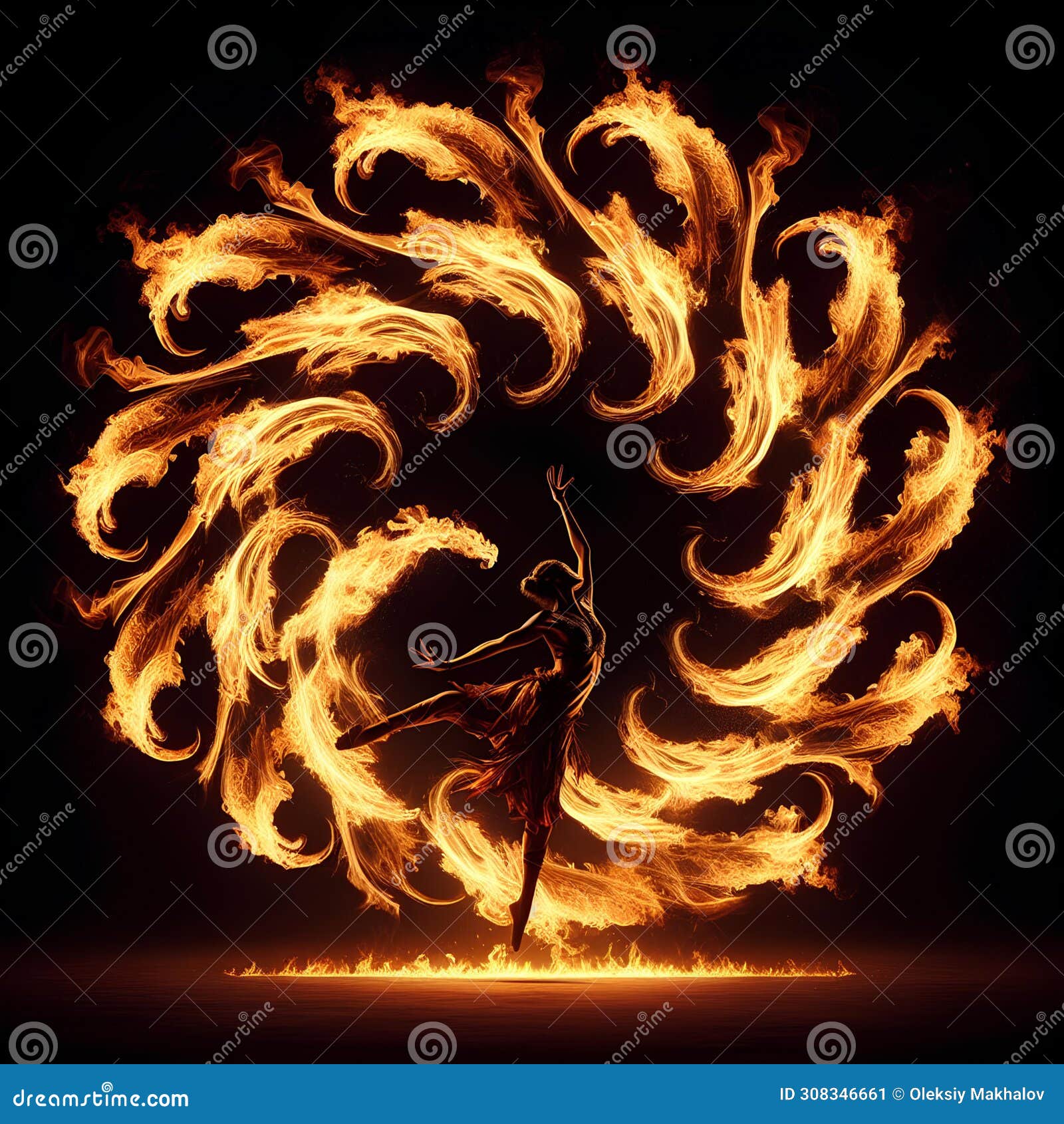Dance of Fire and Flame Isolated on Black Background Stock Illustration ...