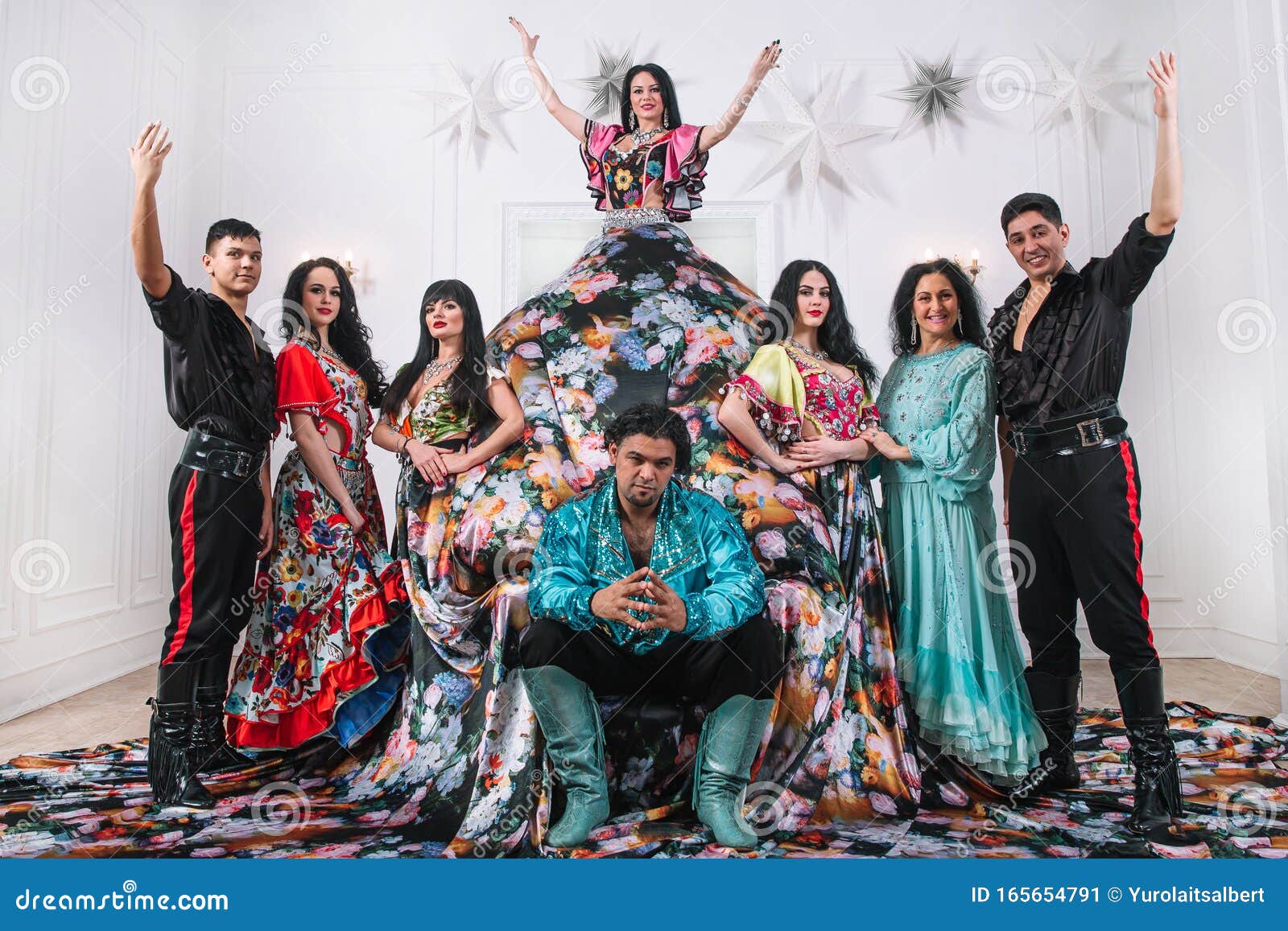 Dance Group in Gypsy Costumes Posing on Stage Stock Image - Image of ...