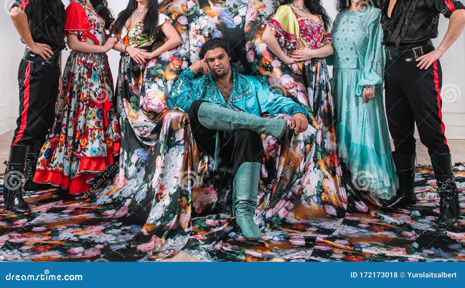Dance Group in Gypsy Costumes Posing on Stage Stock Photo - Image of ...