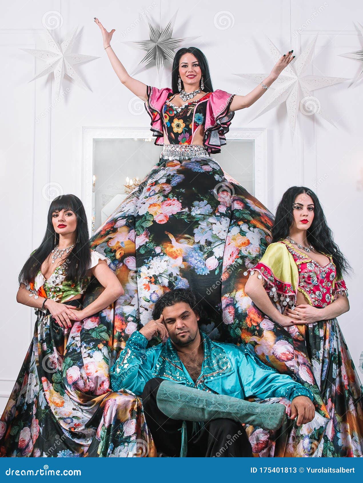 Dance Group in Gypsy Costumes Posing on Stage Stock Image - Image of ...