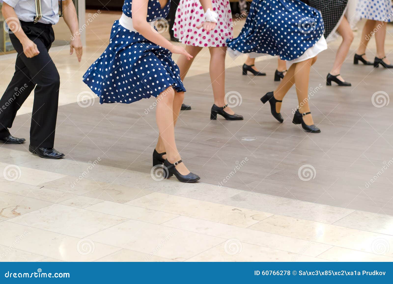 Dance Group in Vintage Clothes Dancing on Marble Stock Photo - Image of ...
