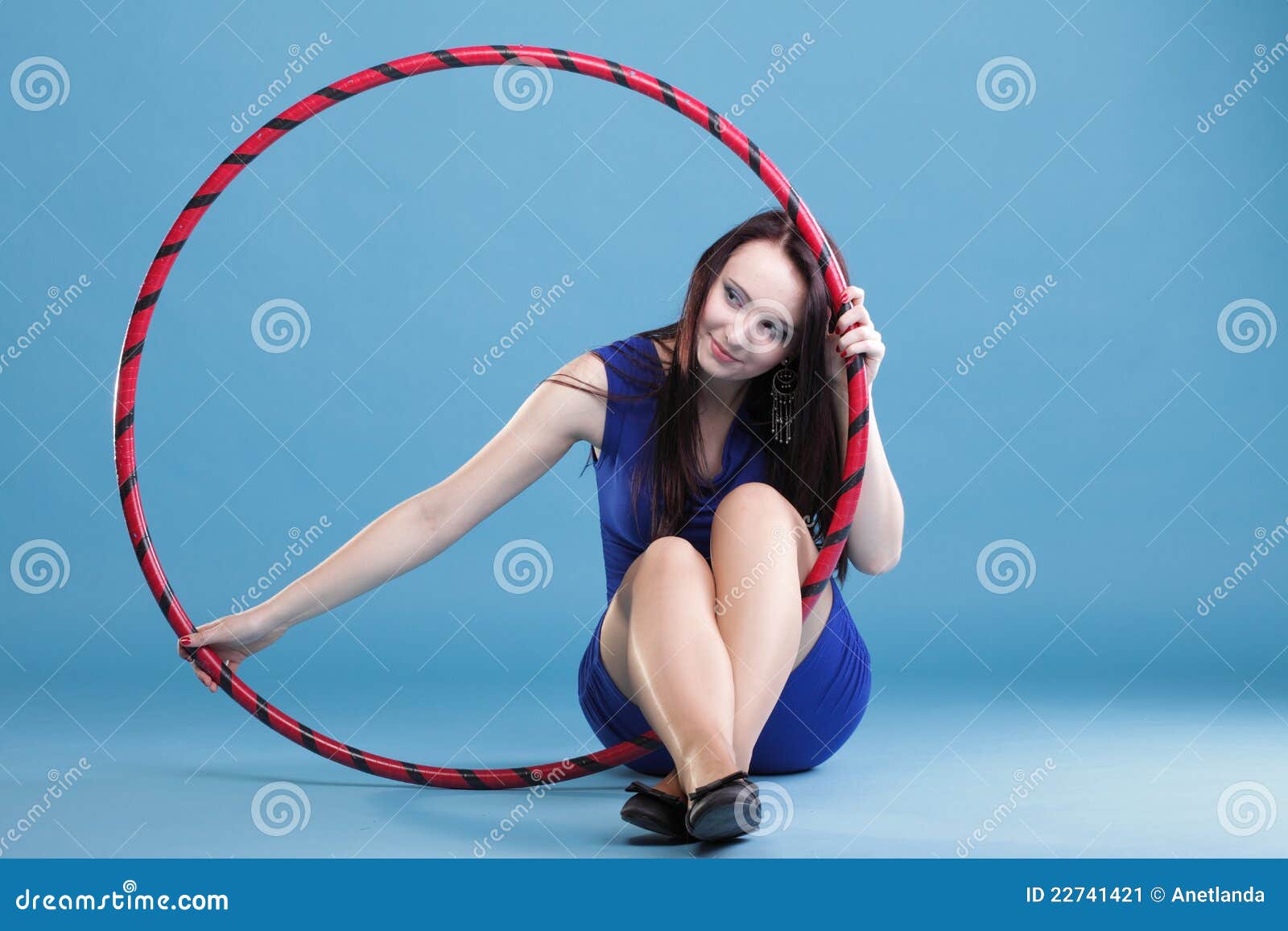 Dance Hoop Beautiful Woman in Blue Stock Image - Image of hula, girl ...