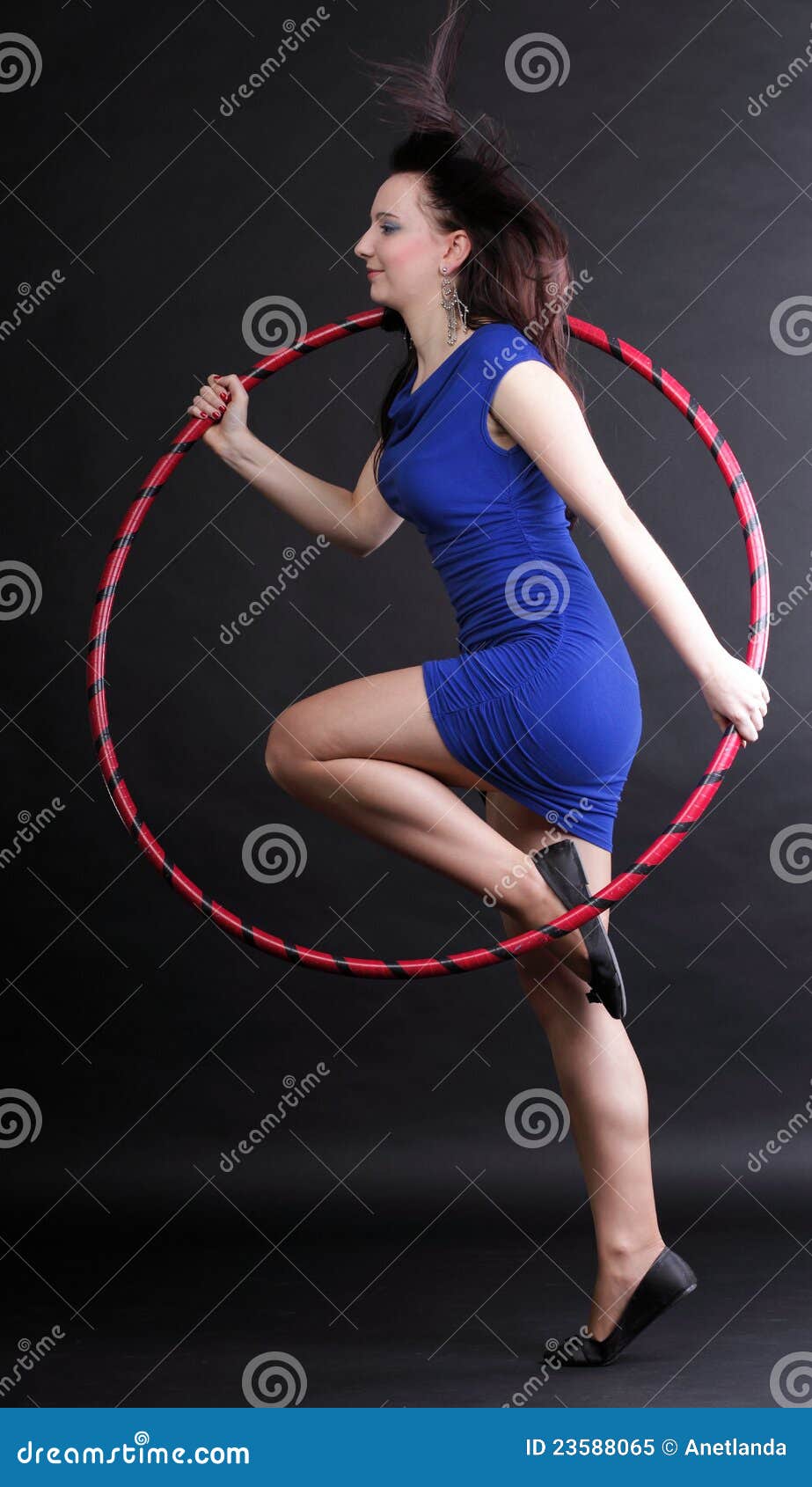 Dance Hoop Beautiful Woman in Blue Stock Image - Image of force ...