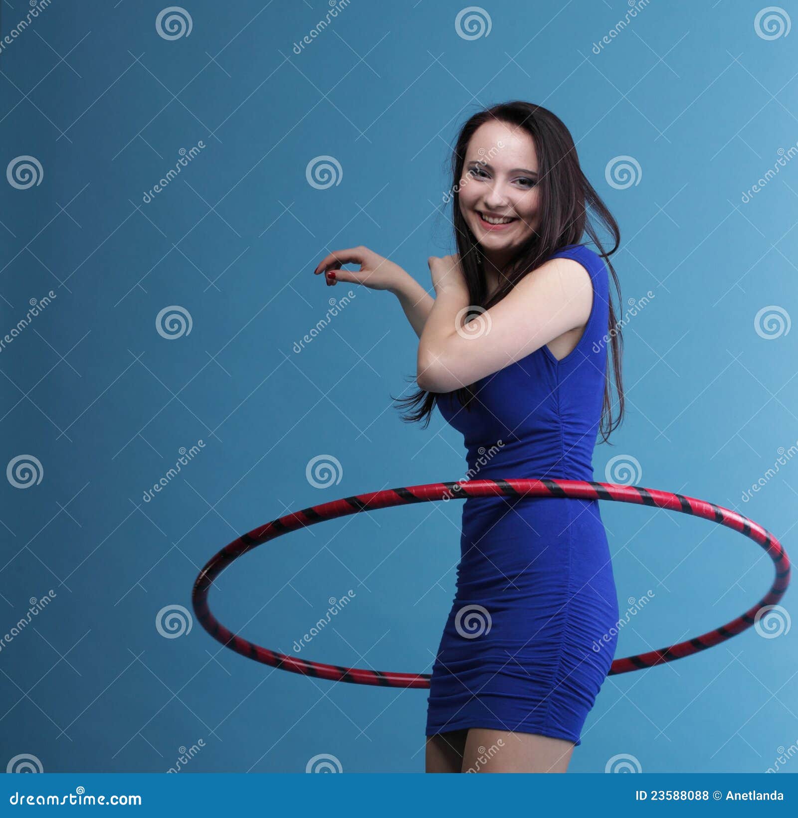 Dance Hoop Beautiful Woman in Blue Stock Photo - Image of attractive ...