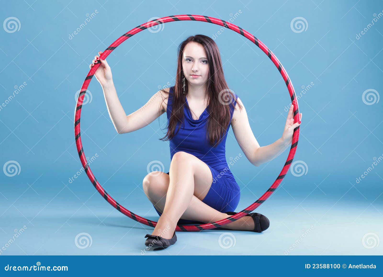 Dance Hoop Beautiful Woman in Blue Stock Photo - Image of attractive ...