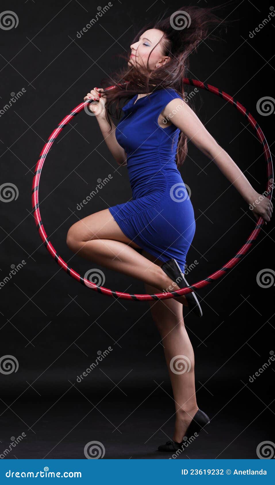 Dance Hoop Beautiful Woman in Blue Stock Photo - Image of isolated ...