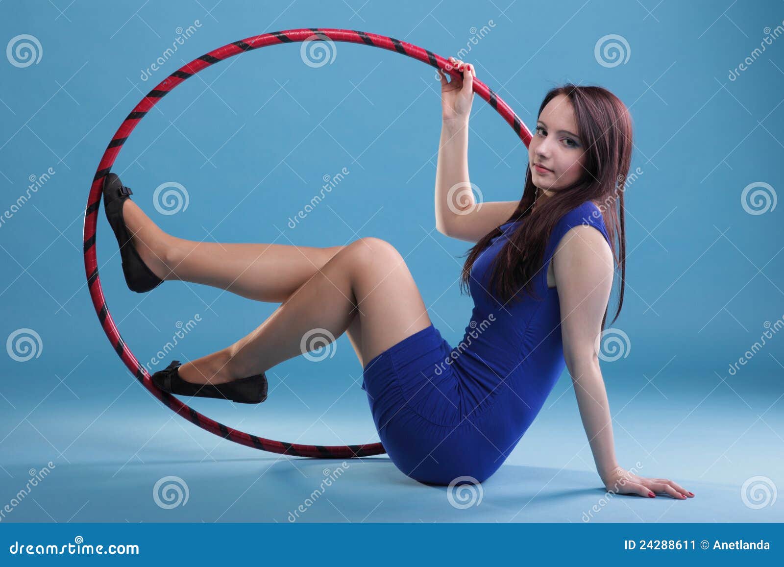 Dance Hoop Beautiful Woman in Blue Stock Image - Image of hair ...
