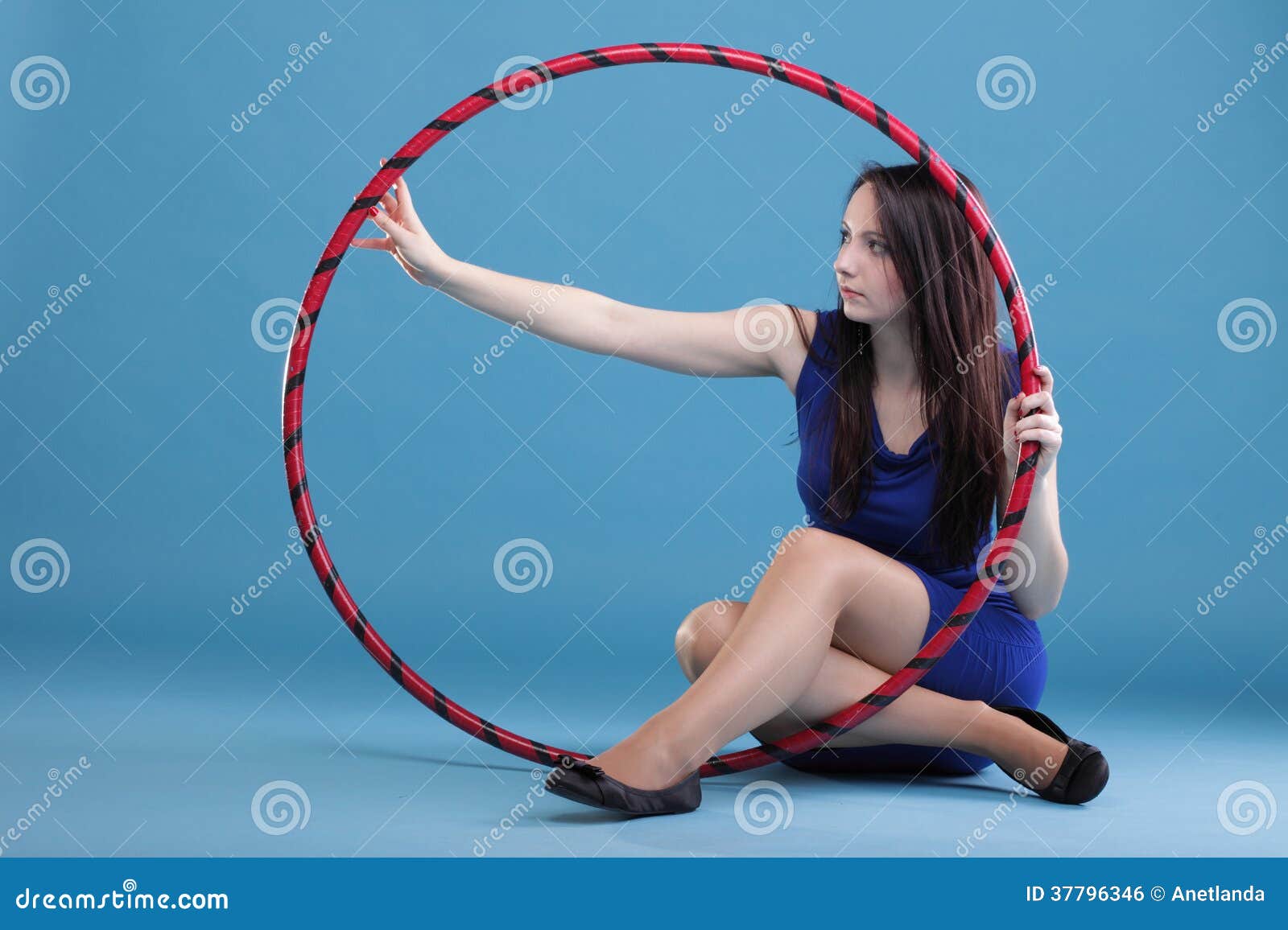 Dance Hoop Beautiful Woman in Blue Stock Photo - Image of forceful ...