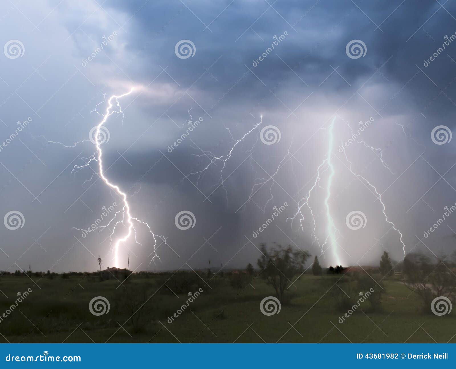 A Dance of Lightning Over a Neighborhood Stock Photo - Image of raining ...