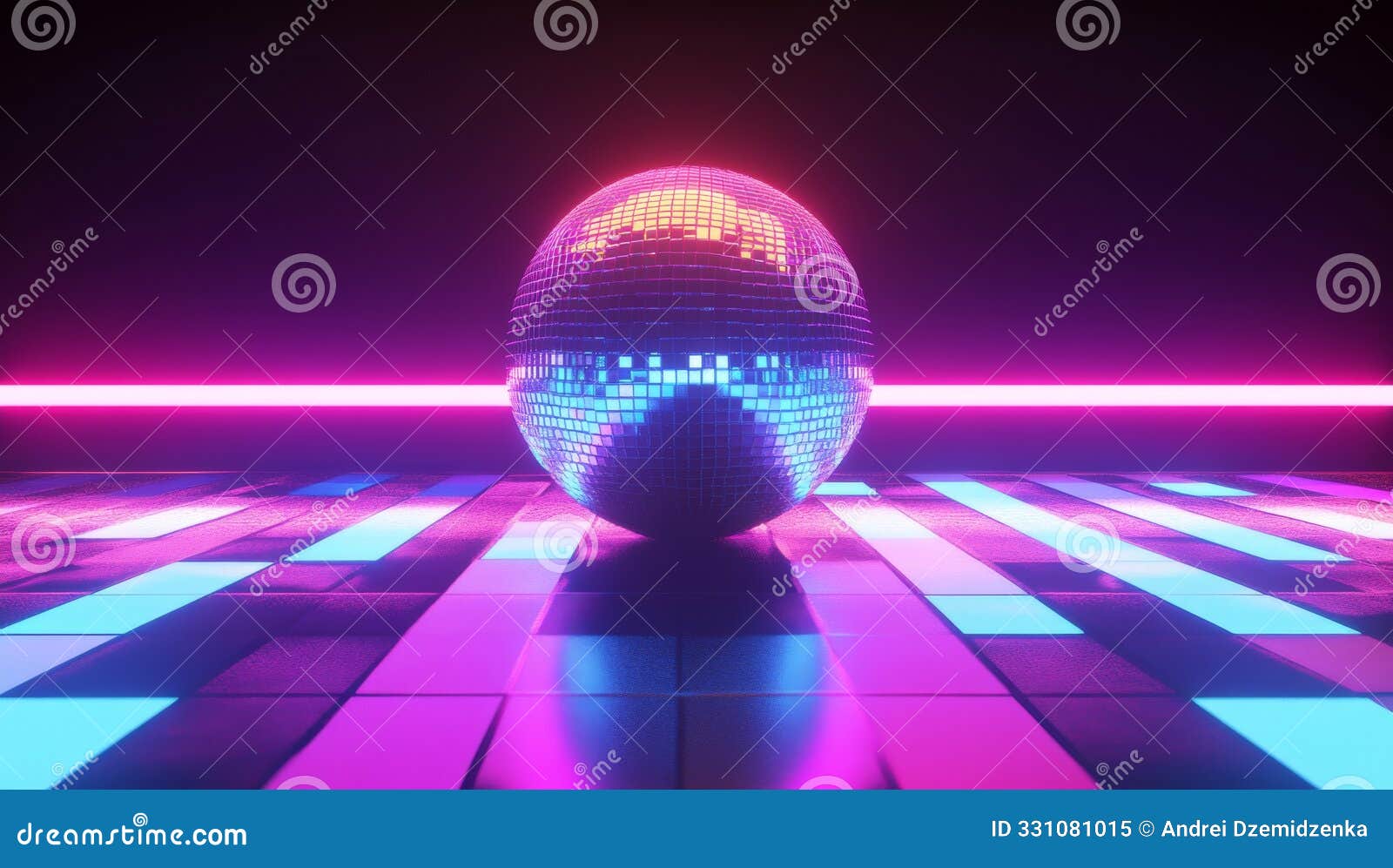 Dance Party Background with Neon Lights and Disco Ball Stock ...