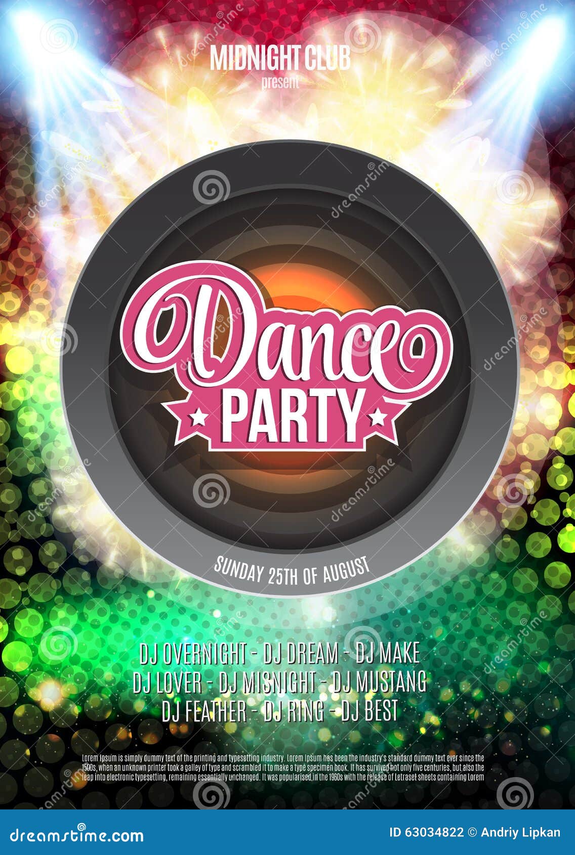 Dance Party Night Poster Background Template - Vector Illustration ...