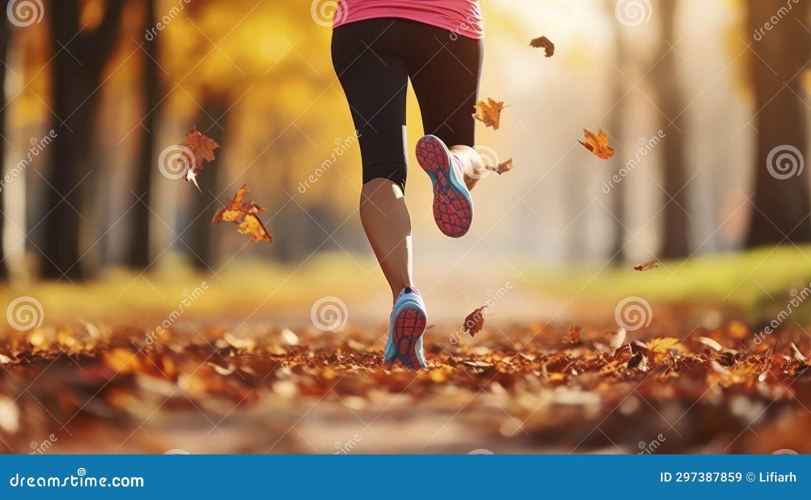 The Dance of a Runner S Feet among Fall Foliage. Concept of Training ...
