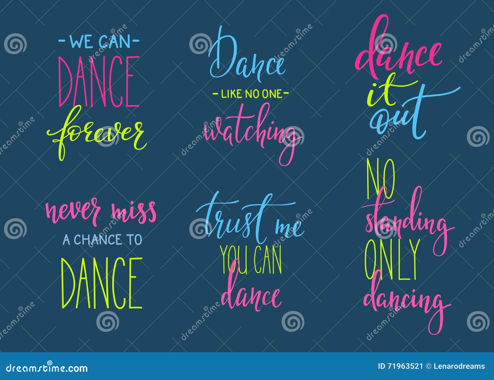 Dance Studio Quote Lettering Set Stock Illustration - Illustration of ...