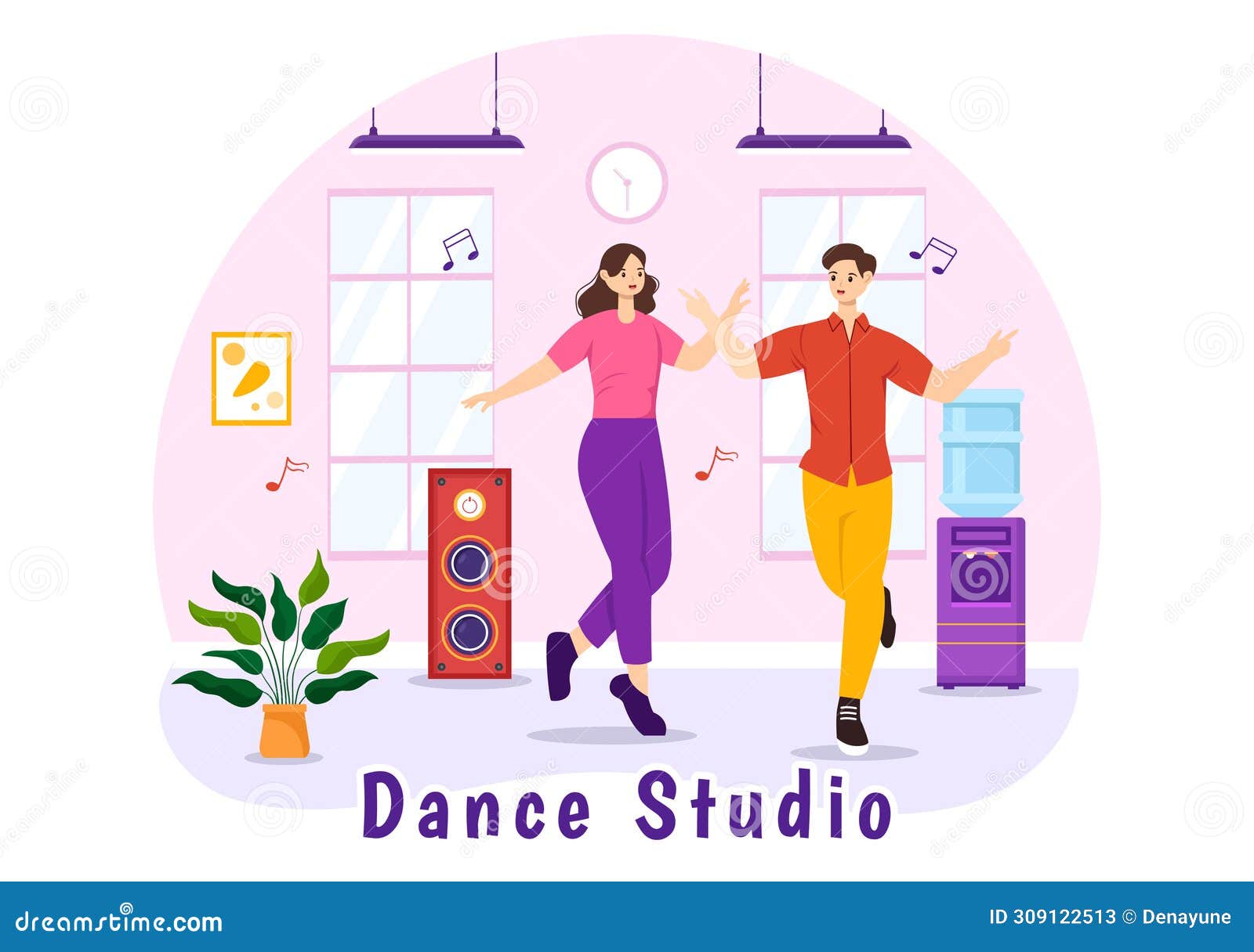 Dance Studio Vector Illustration with Dancing Couples Performing ...