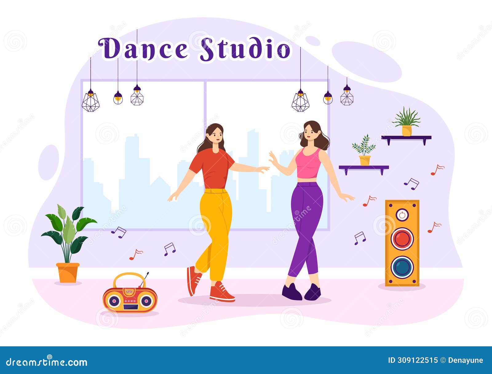 Dance Studio Vector Illustration with Dancing Couples Performing ...
